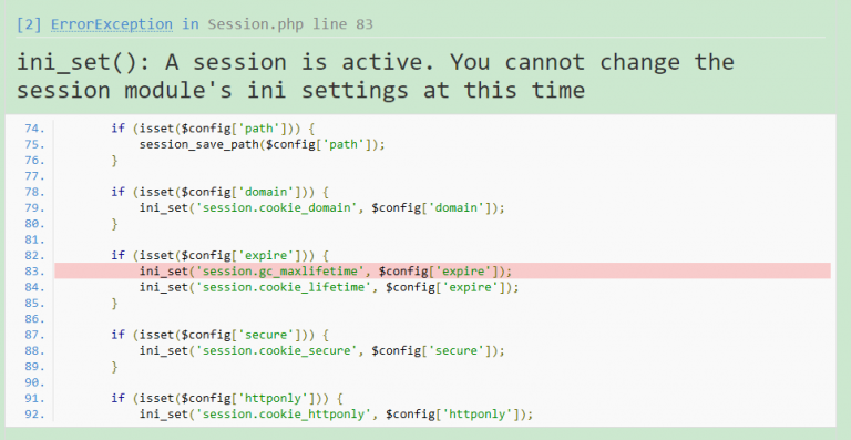 报错ini_set(): A session is active. You cannot change the session module’s ini settings at this ...