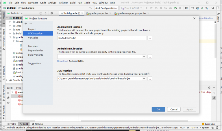 Android Studio中更改JDK（Java Development Kit）的地址 – 蓝鲸分享