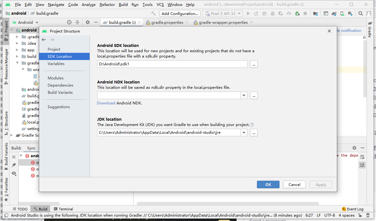 Android Studio中更改JDK（Java Development Kit）的地址 – 蓝鲸分享
